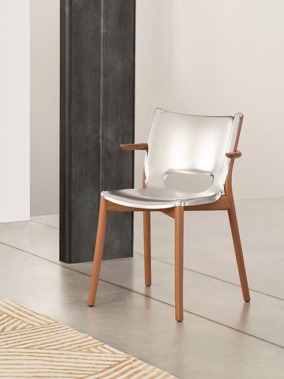 Alessi Poêle arm chair, brown beech - mirror polished steel | Finnish ...