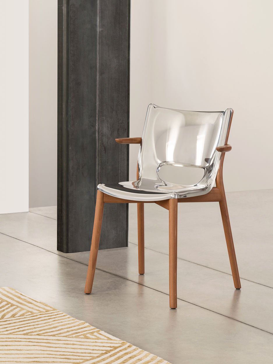 Alessi Poêle arm chair, brown beech - mirror polished steel | Finnish ...