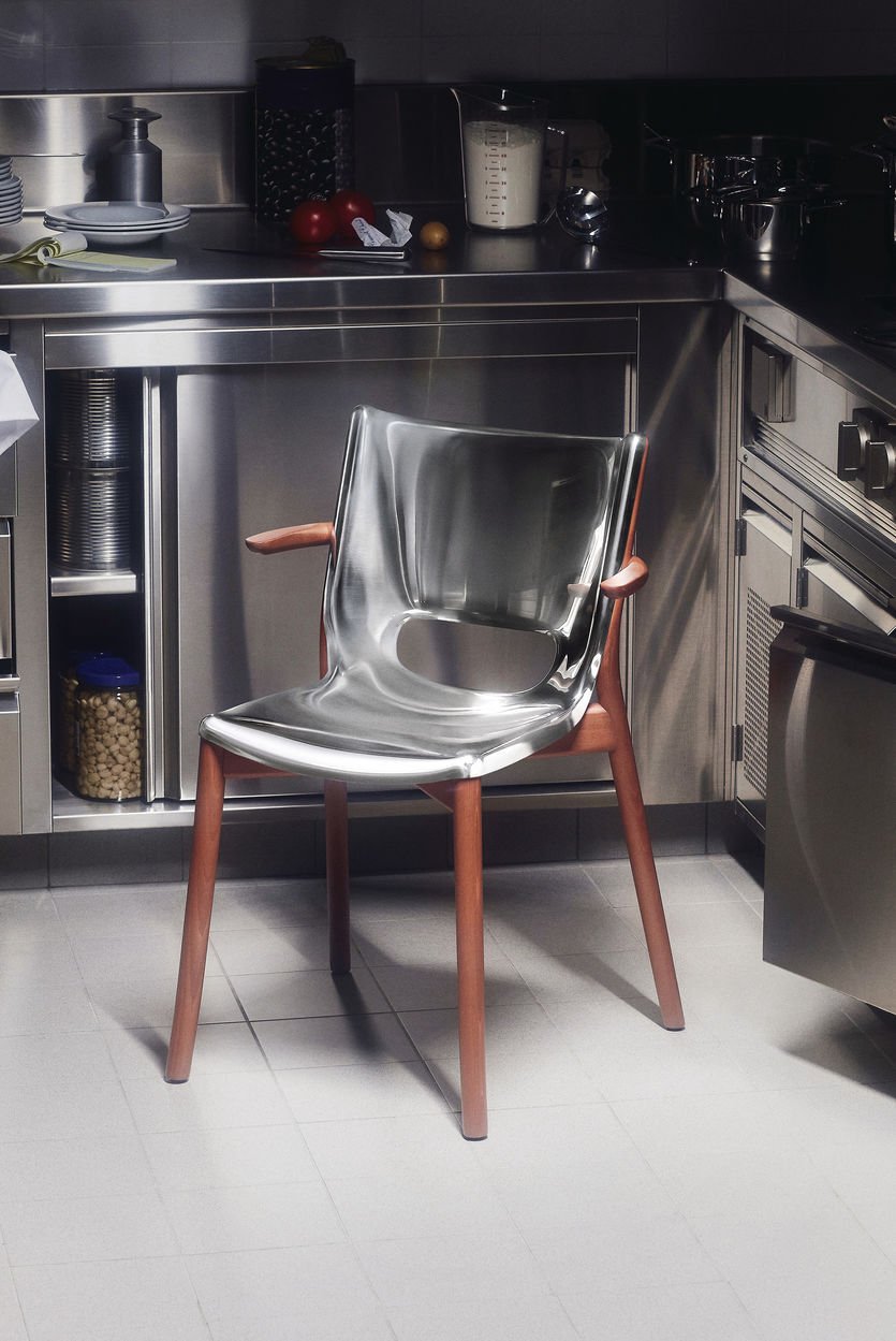 Alessi Poêle arm chair, brown beech - mirror polished steel | Finnish ...
