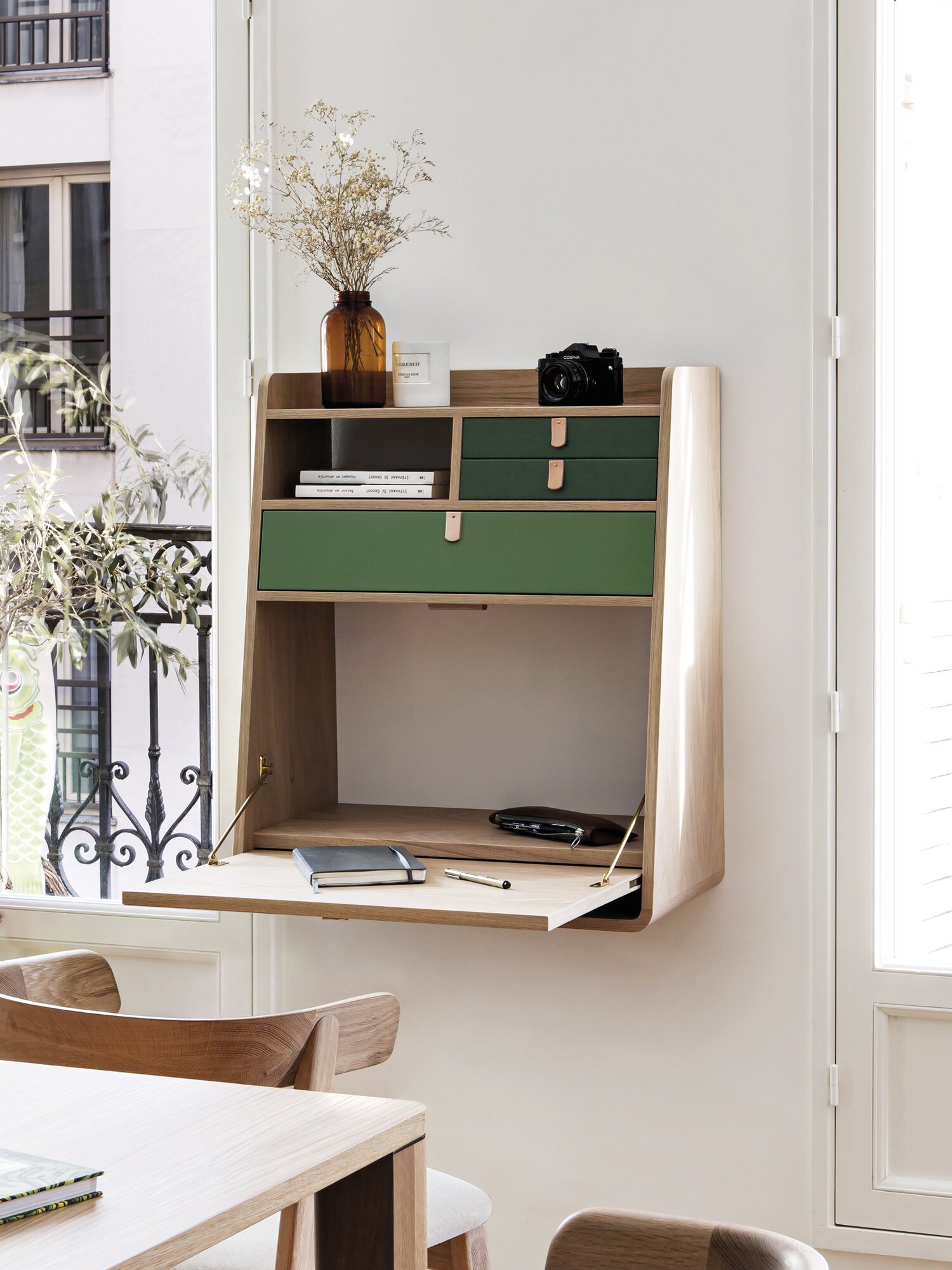 Hartô Gaston wall desk, 60 cm, oak - ash green - sage | Finnish Design Shop