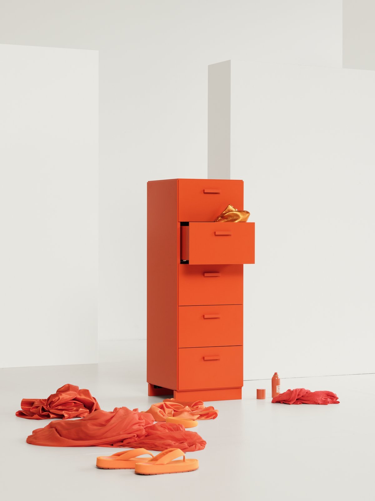 String Furniture Relief chest of drawers with legs, tall, orange ...