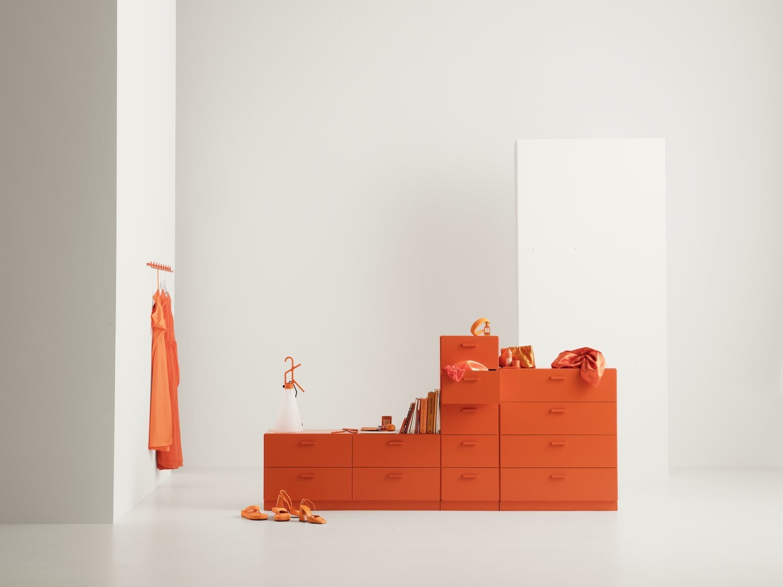 String Furniture Relief chest of drawers with legs, tall, orange ...