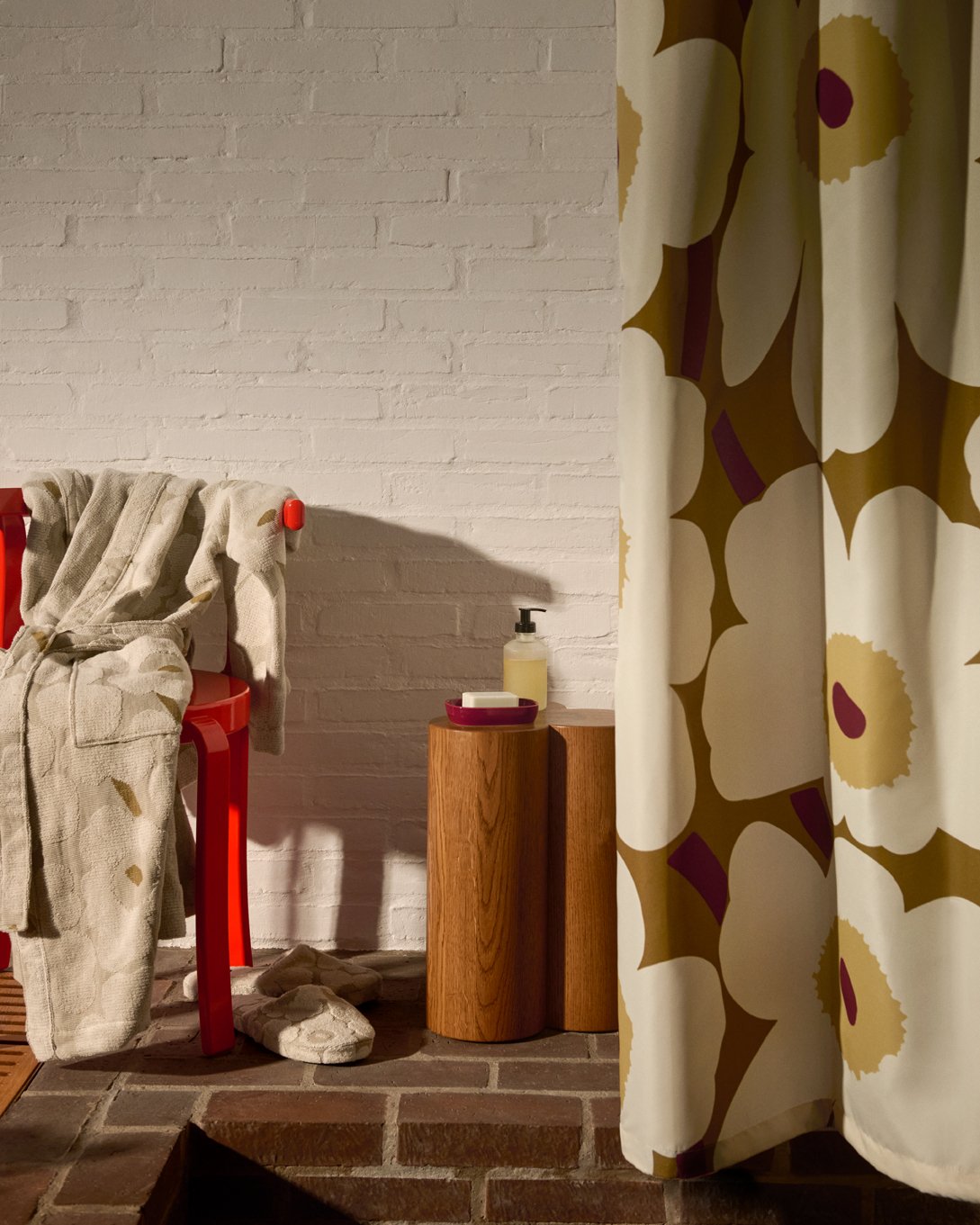 Marimekko Mini Unikko slippers, green umbra - cream | Finnish Design Shop