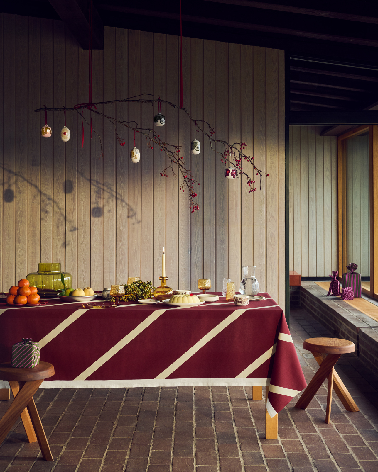 Marimekko Basso cotton fabric, burgundy - cream | Finnish Design Shop