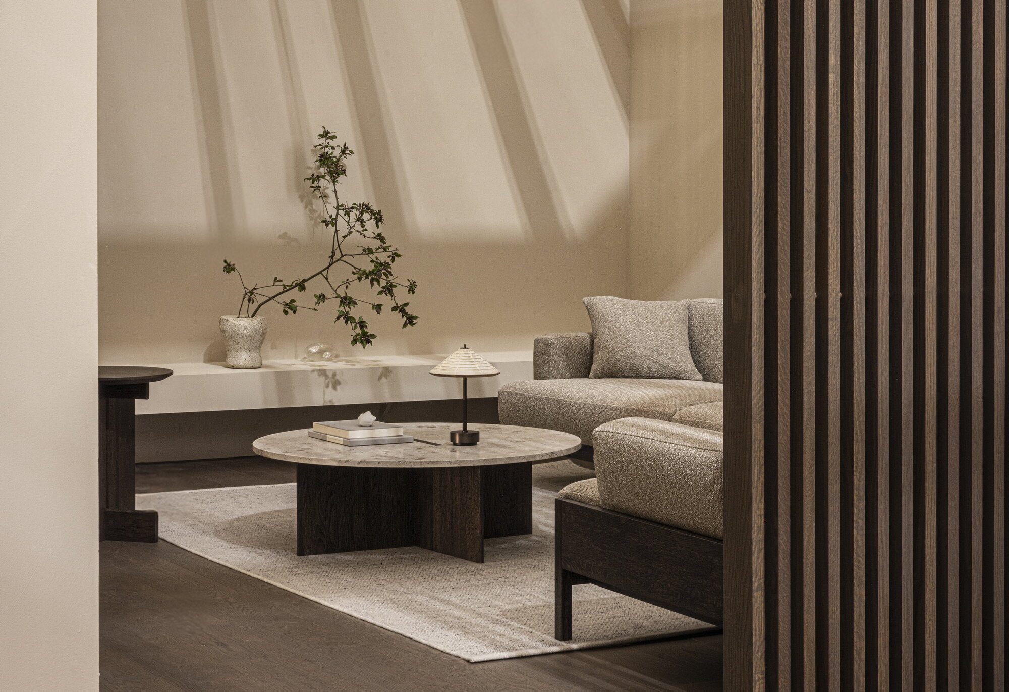 Karimoku Case N-ST01 lounge table, 100 x 100 cm, smoked oak - marble ...