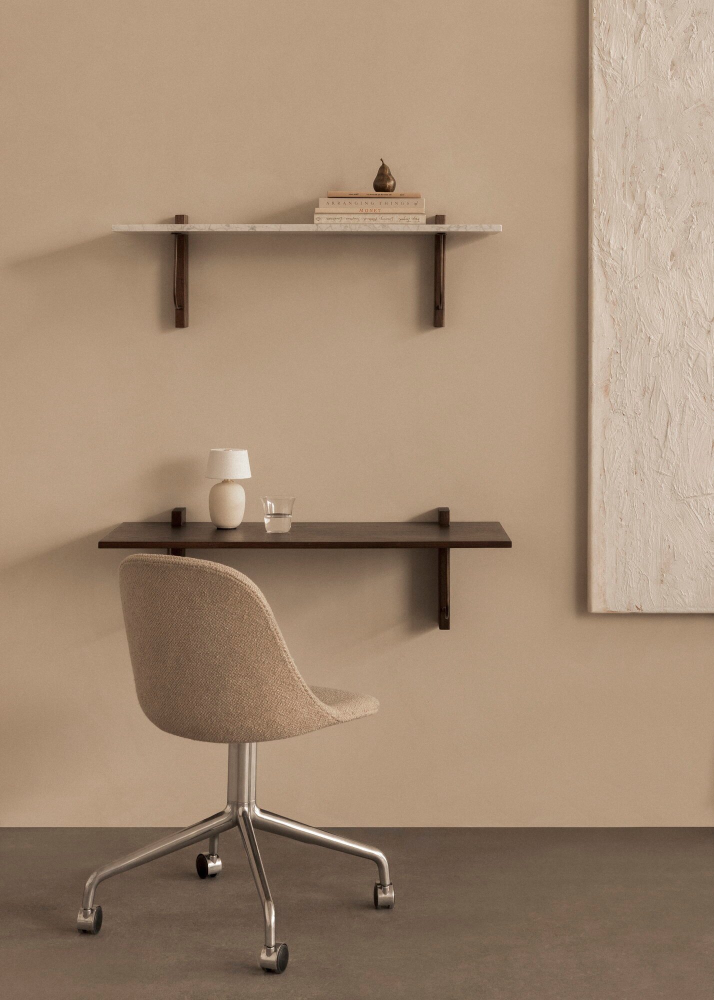 Audo Copenhagen Corbel shelf, large, dark stained oak - Carrara marble ...