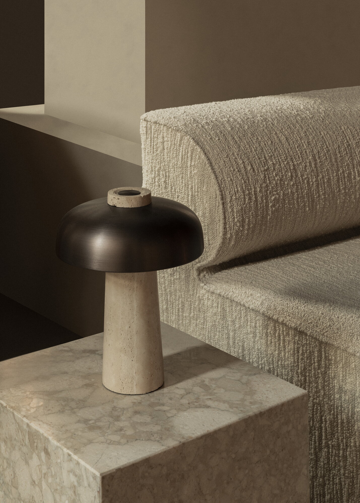 Audo Copenhagen Reverse table lamp, bronzed brass - travertine ...