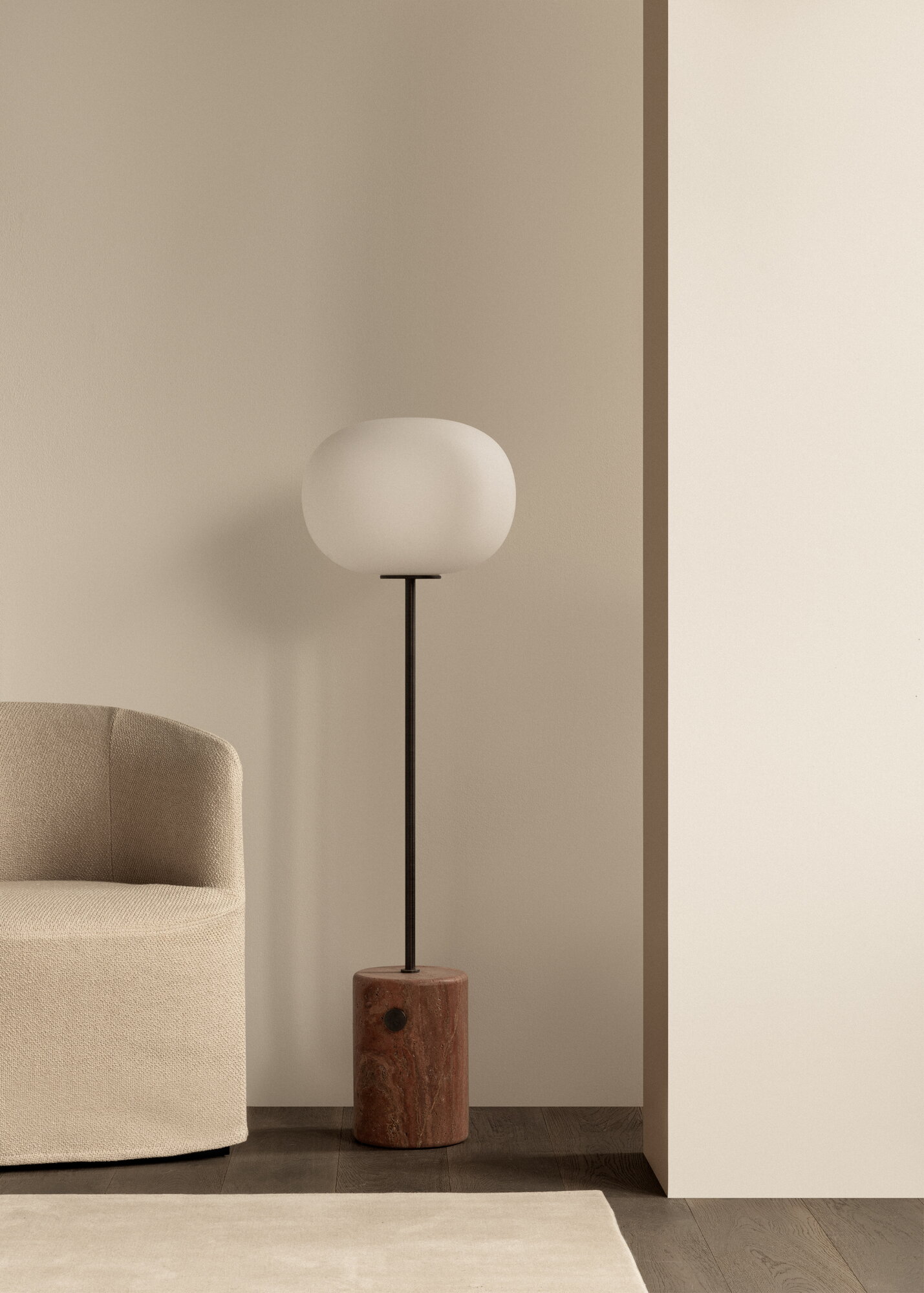 Audo Copenhagen JWDA floor lamp, red travertine - bronzed brass ...