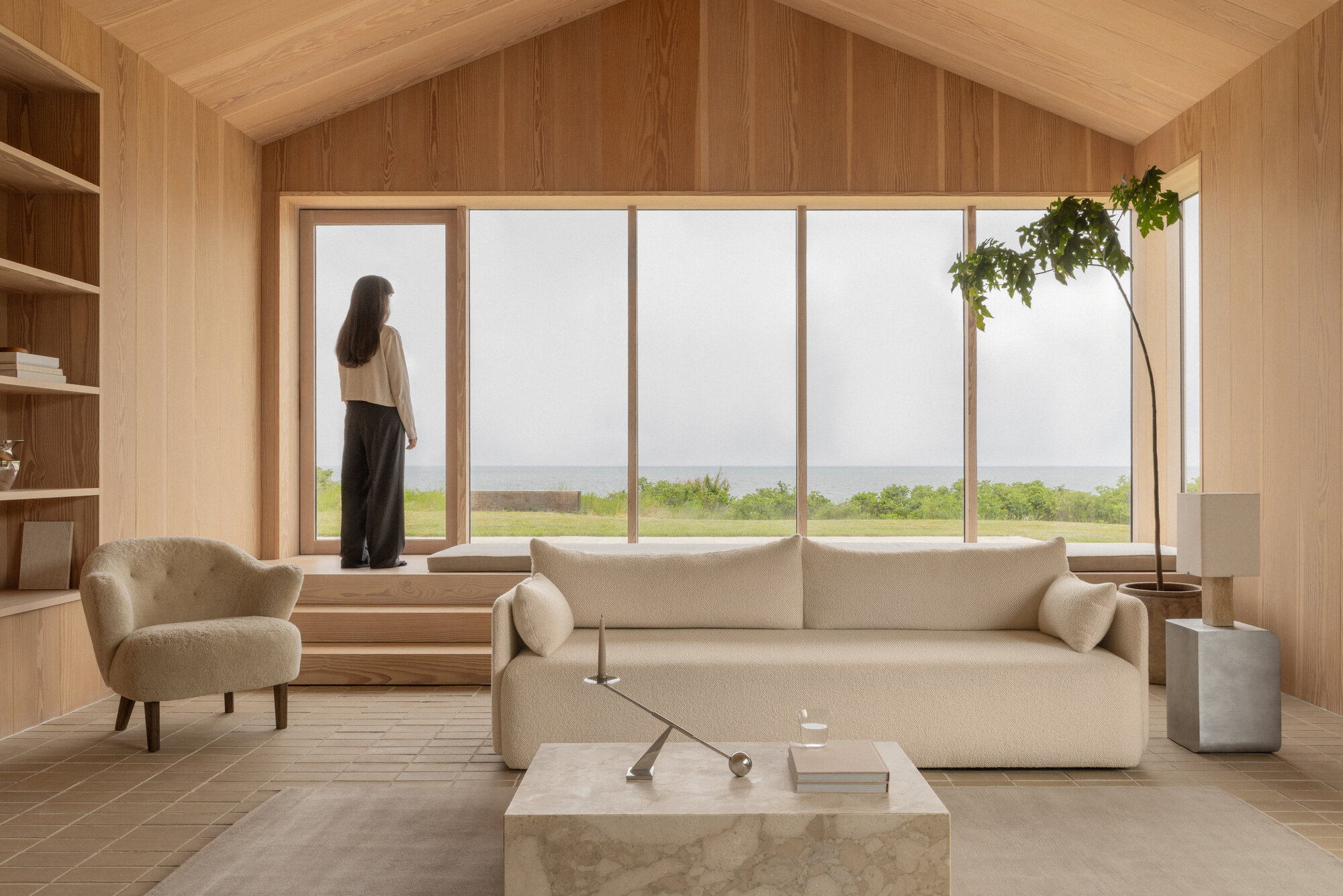 Audo Copenhagen Lampe de table Nonna, 49 cm, travertin sable - textile ...