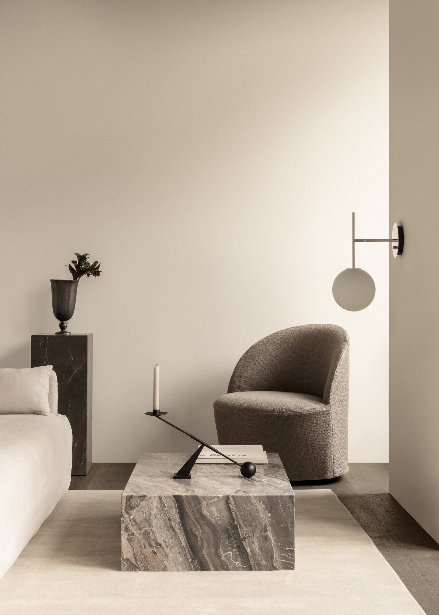 Audo Copenhagen Plinth table, high, Grey Galaxy marble | Finnish Design ...