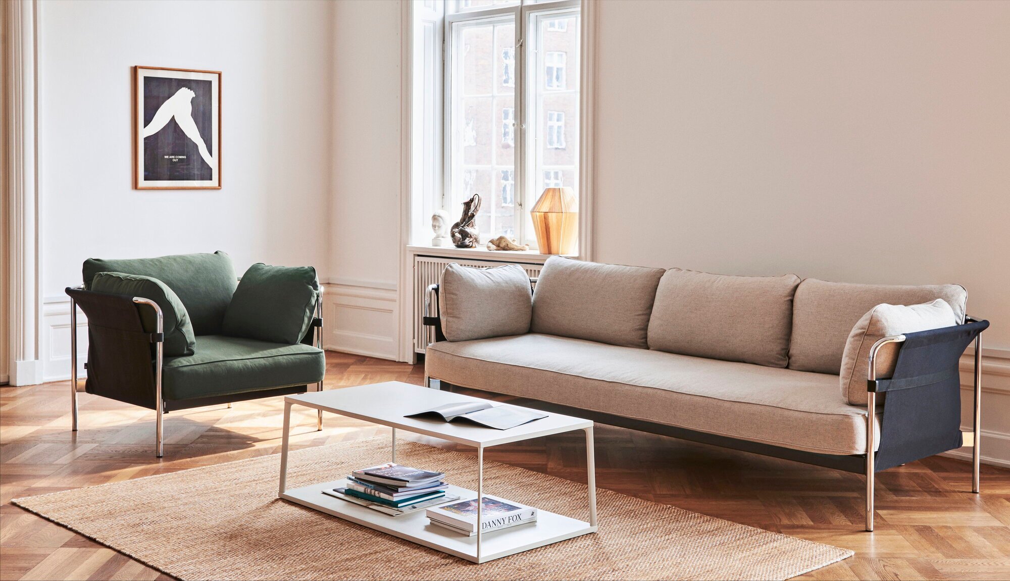 HAY Can sofa, 3-seater, Ruskin 05 - black canvas - chrome frame ...