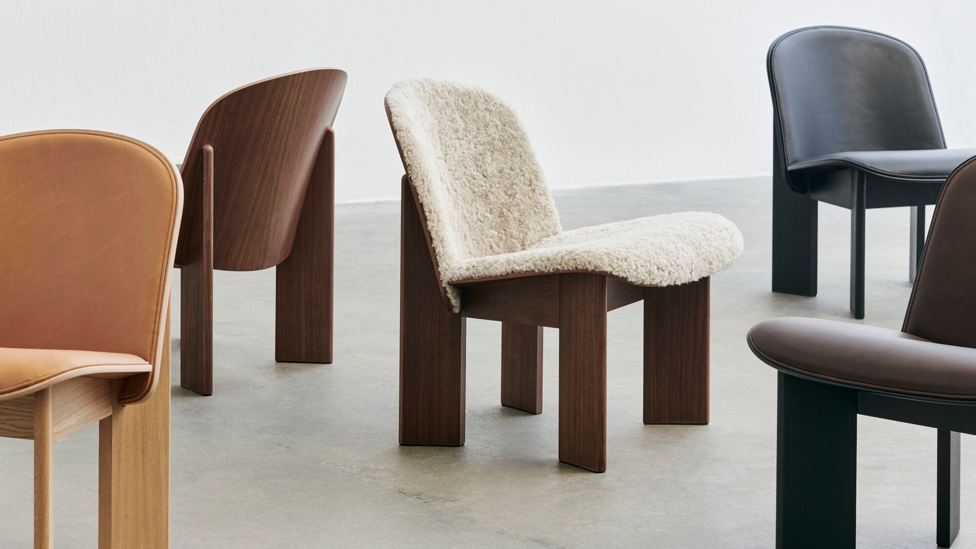 HAY Chisel lounge chair, Mohawi 21 sheepskin - lacquered walnut ...
