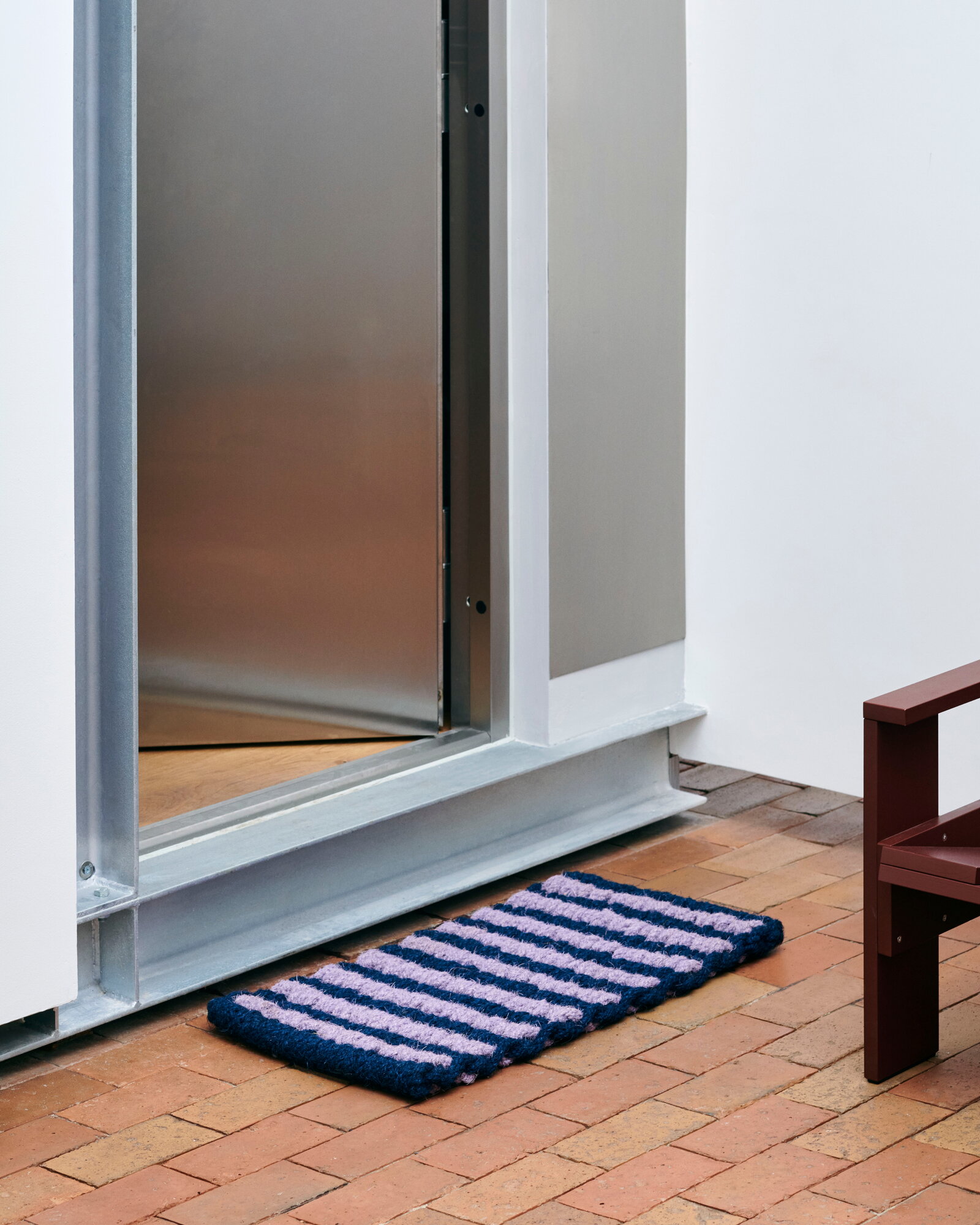 HAY Coco Stripe Wide door mat, lavender - navy | Finnish Design Shop