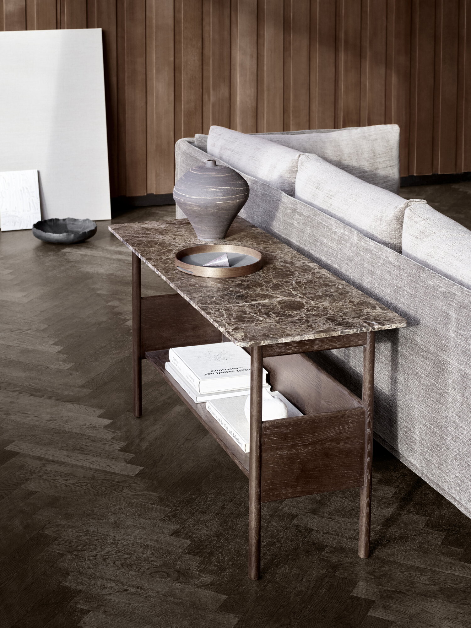 Wendelbo Collect console side table, low, dark brown - Emperador marble ...