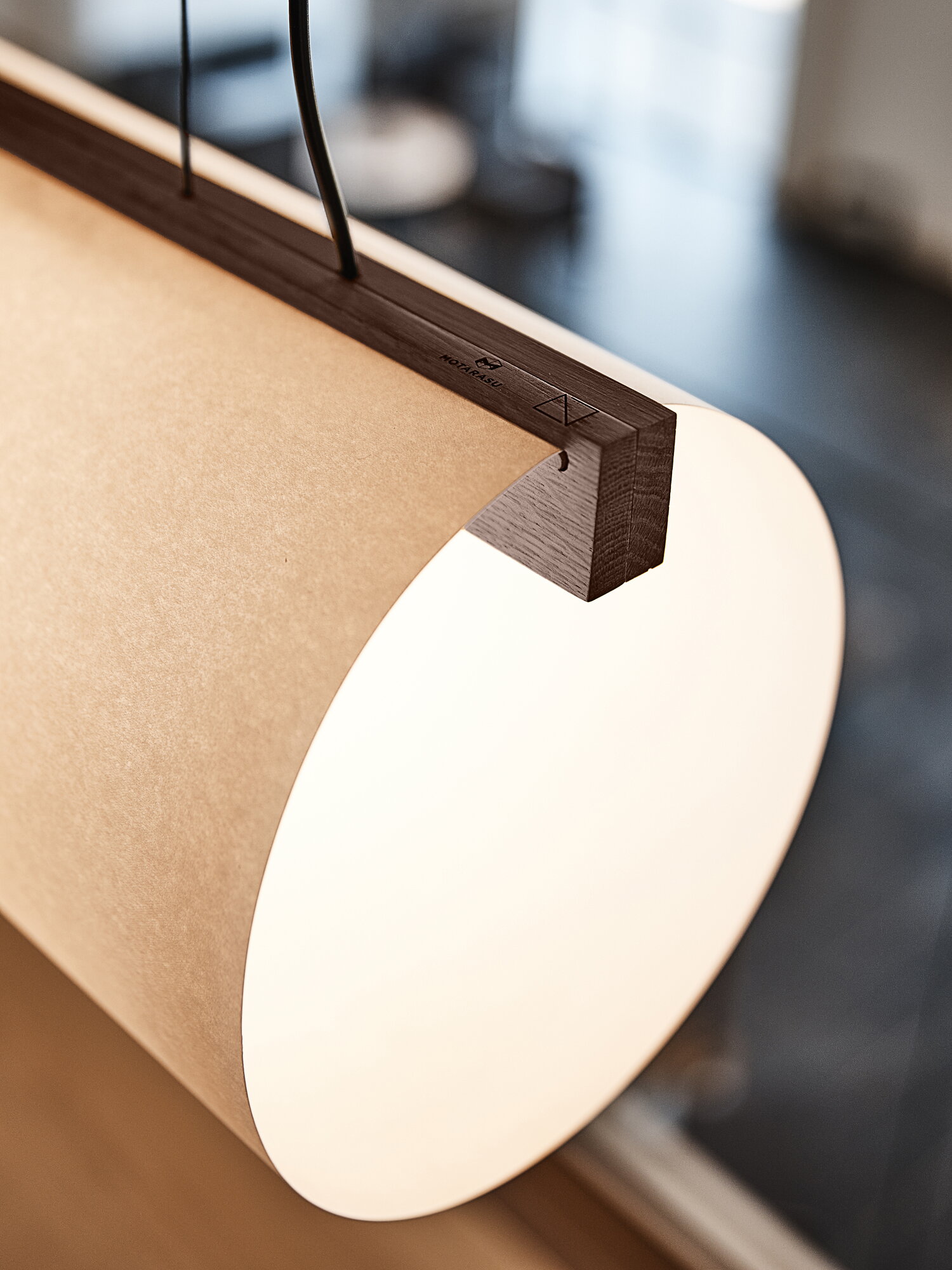 Motarasu Enso 120 pendant, white - black oiled oak | Finnish Design Shop