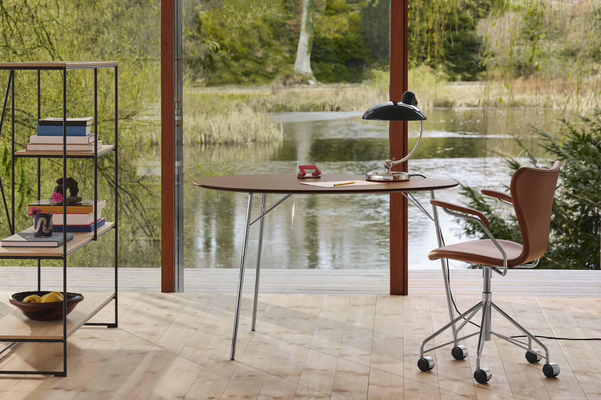 Fritz Hansen Egg table, 115 x 84 cm, chrome - walnut | Finnish Design ...