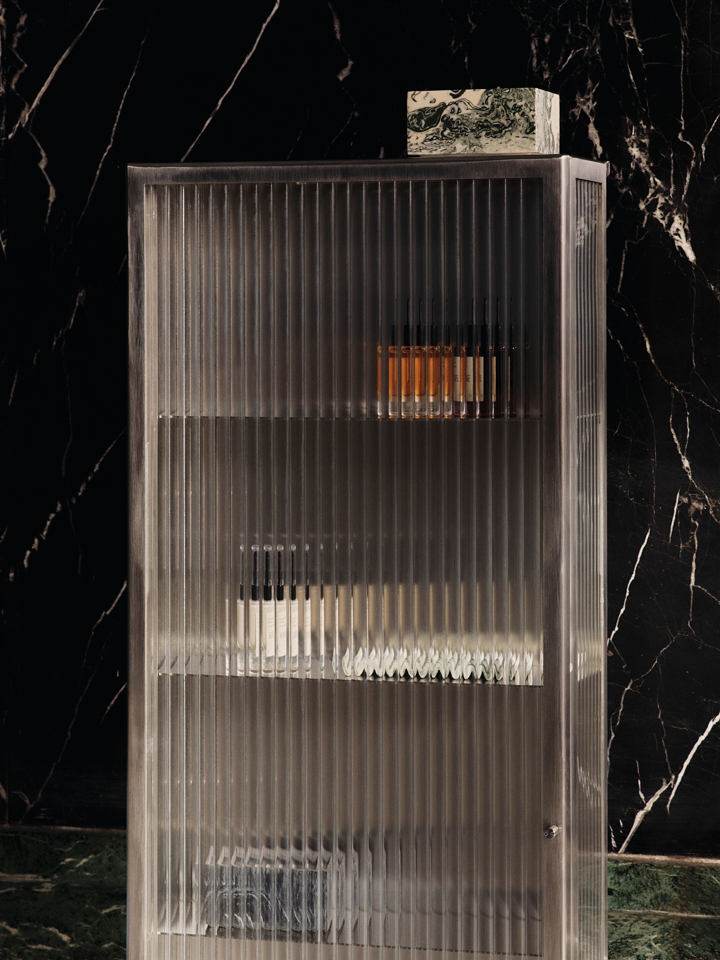 Ferm Living Haze wall cabinet, reeded glass, brushed stainless steel ...