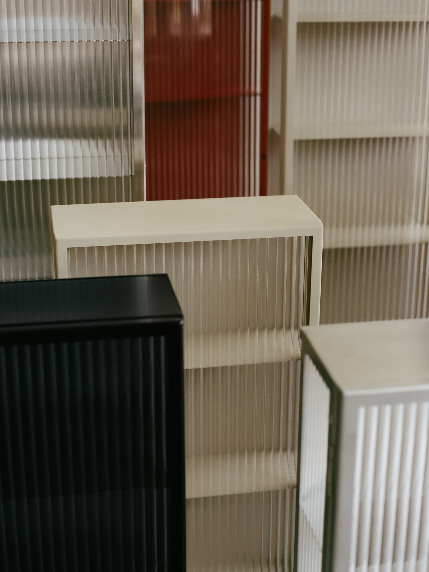 Ferm Living Haze wall cabinet, reeded glass, brushed stainless steel ...