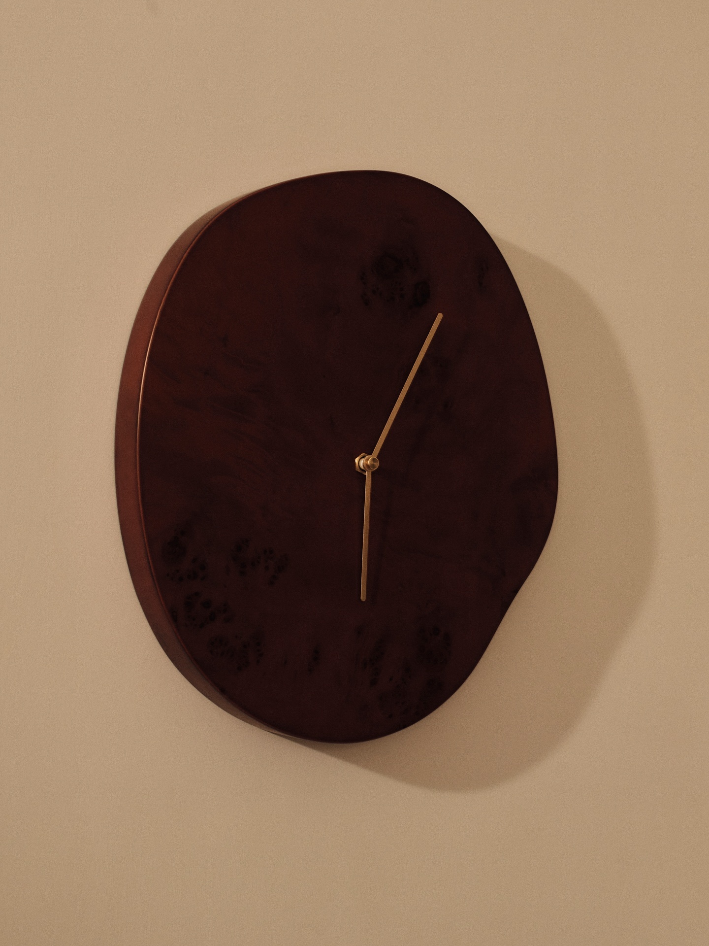 Ferm Living Melt wall clock, dark stained burl | Finnish Design Shop