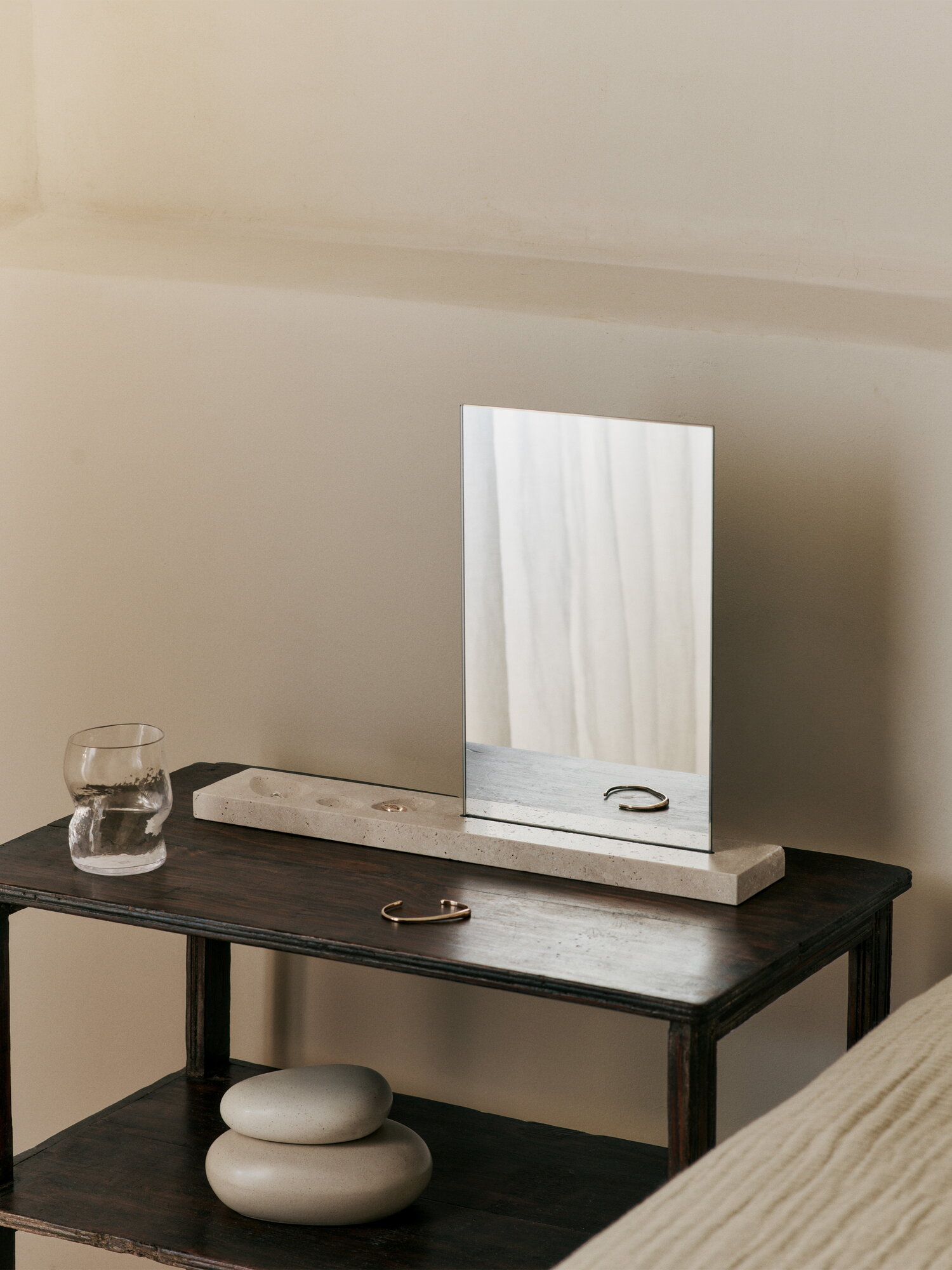 Ferm Living Caseta table mirror, travertine | Finnish Design Shop