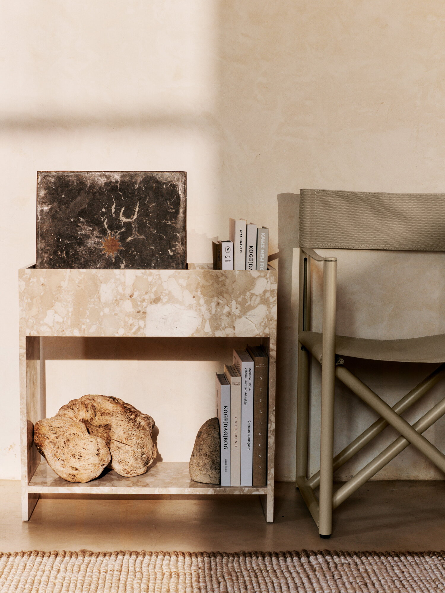Ferm Living Stone Plant Box with shelf, sand | Finnish Design Shop