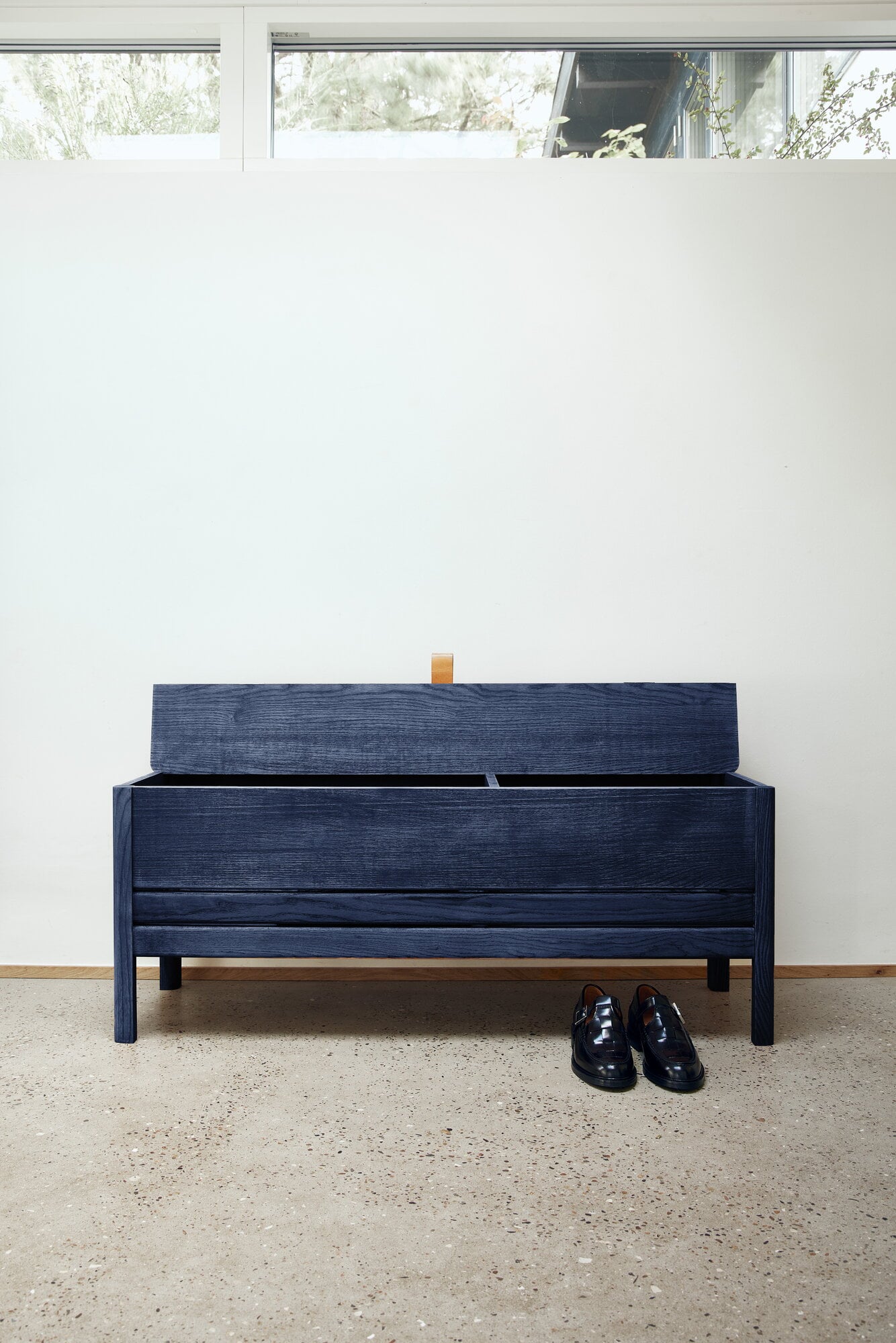 Form & Refine A Line storage bench, 111 cm, indigo blue stained ash ...
