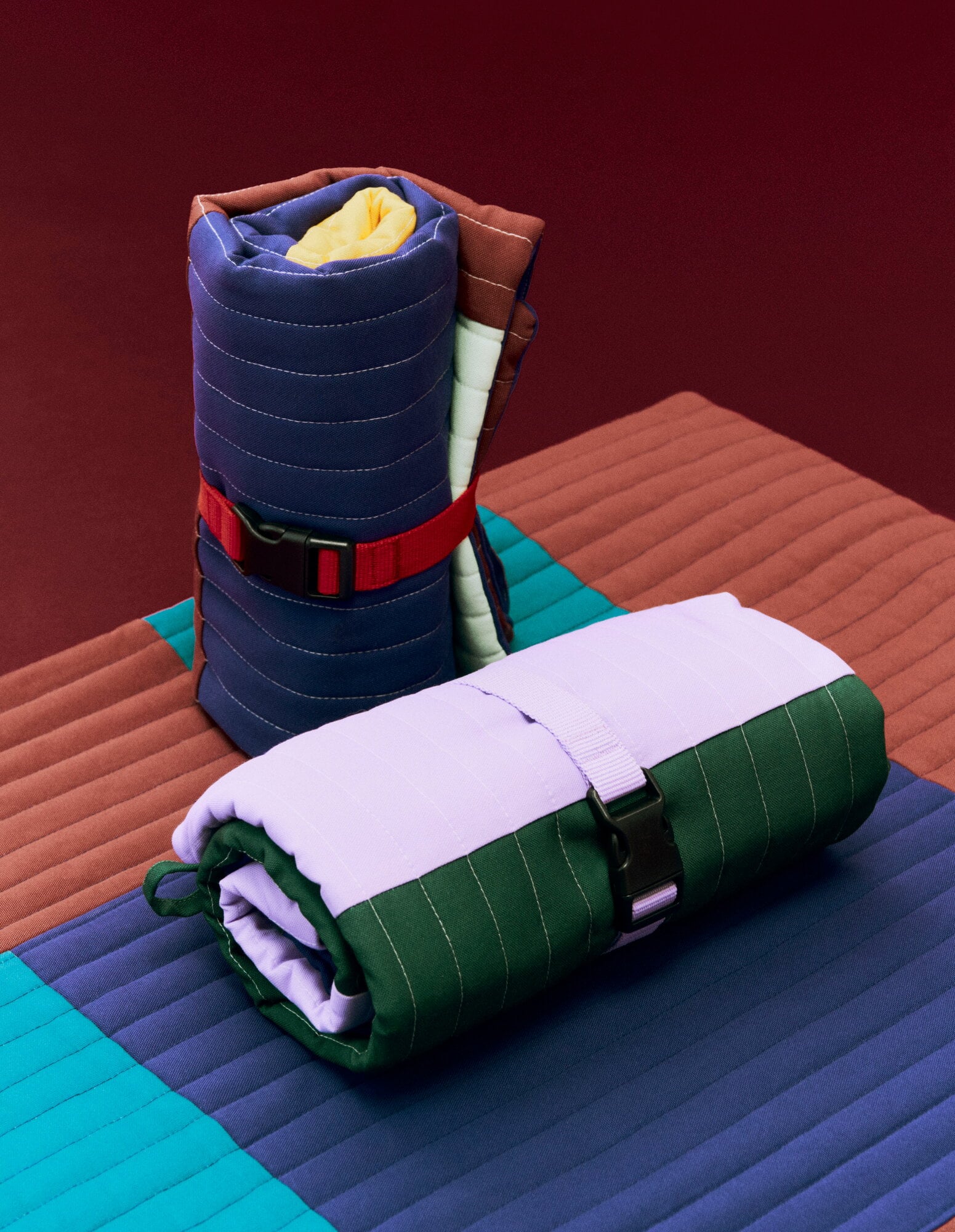 HAY Dogs quilted travel blanket, 80 x 80 cm, burgundy - green - blue ...