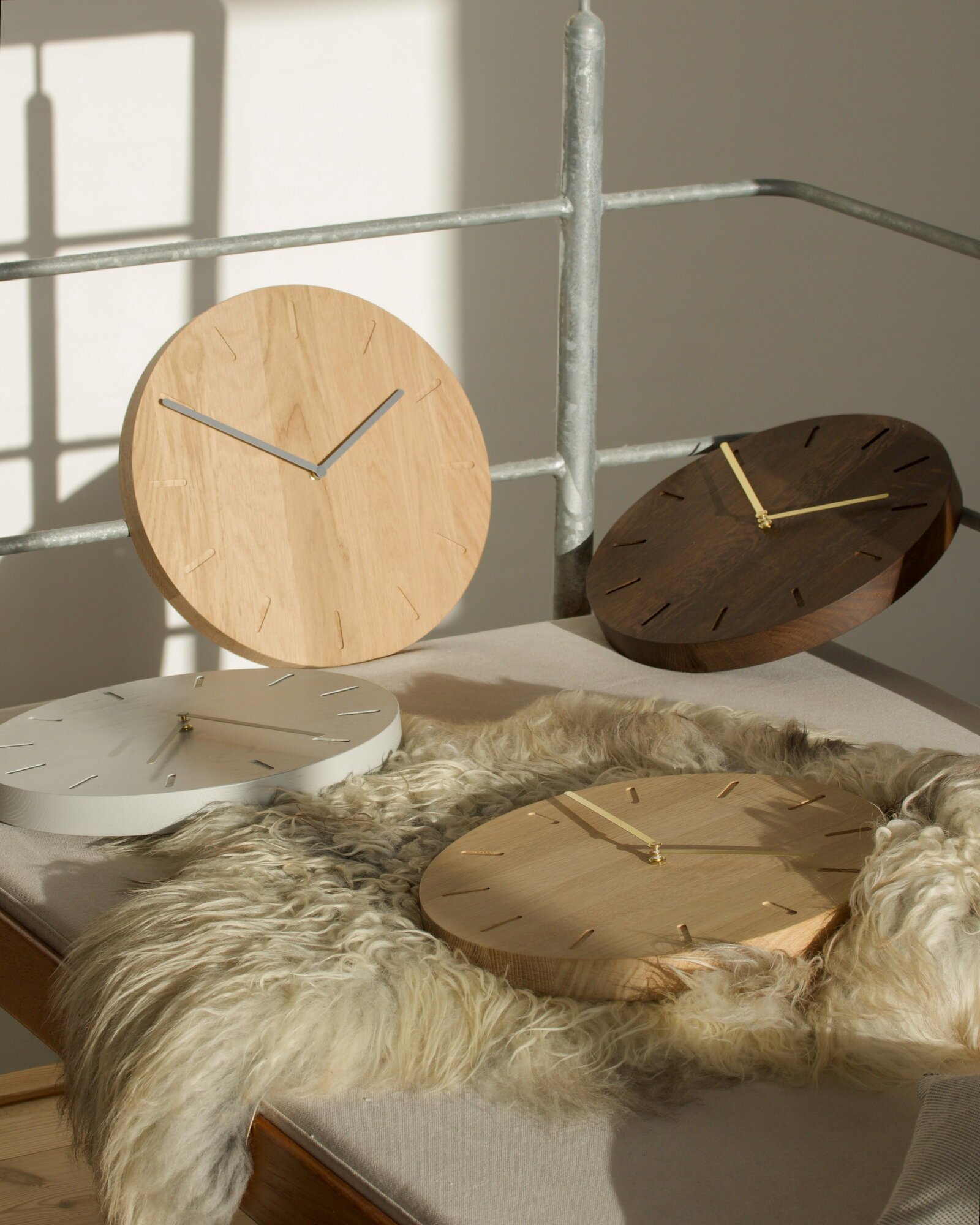applicata Watch:Out wall clock, oak - brass | Finnish Design Shop