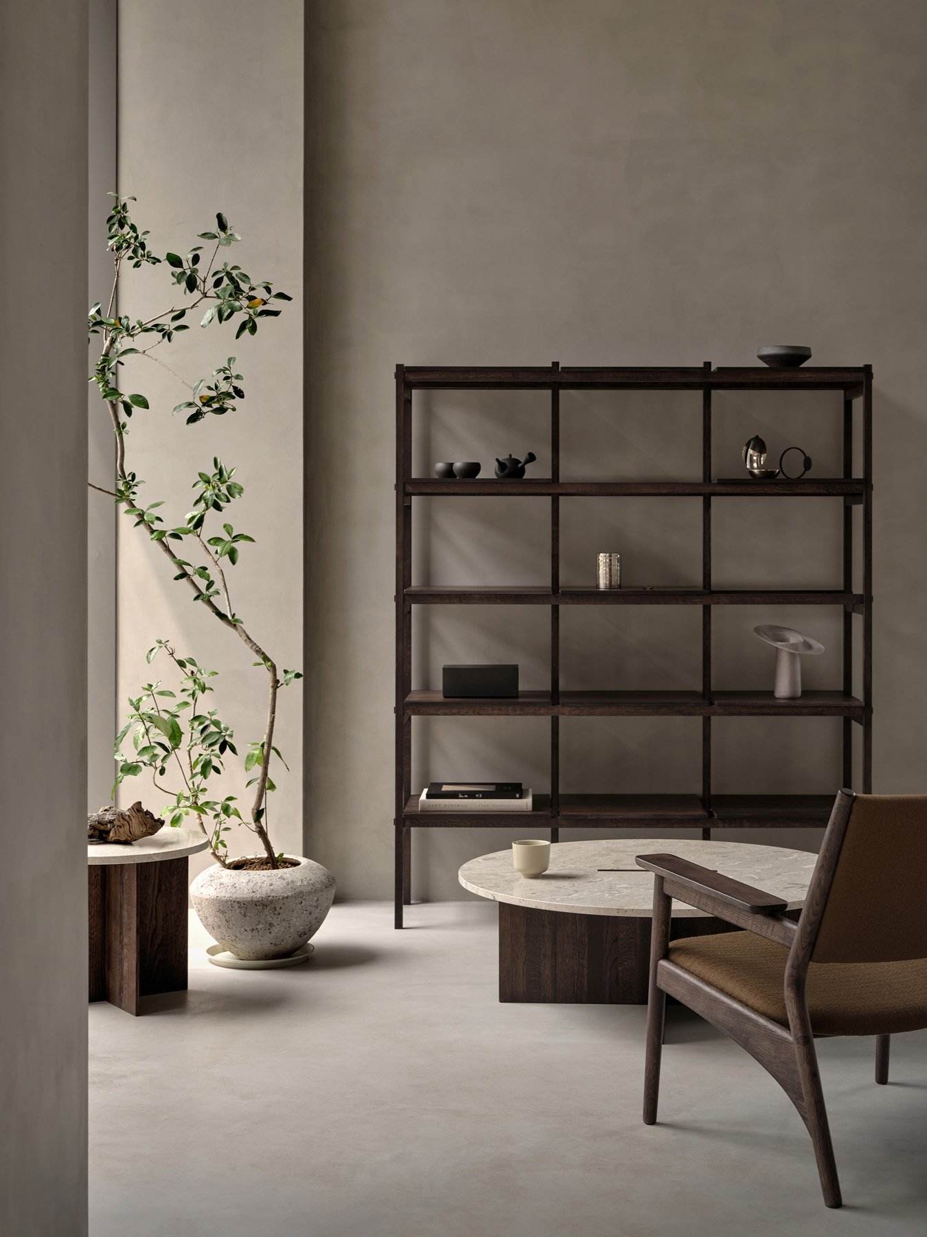 Karimoku Case N-ST01 lounge table, 100 x 100 cm, smoked oak - marble ...