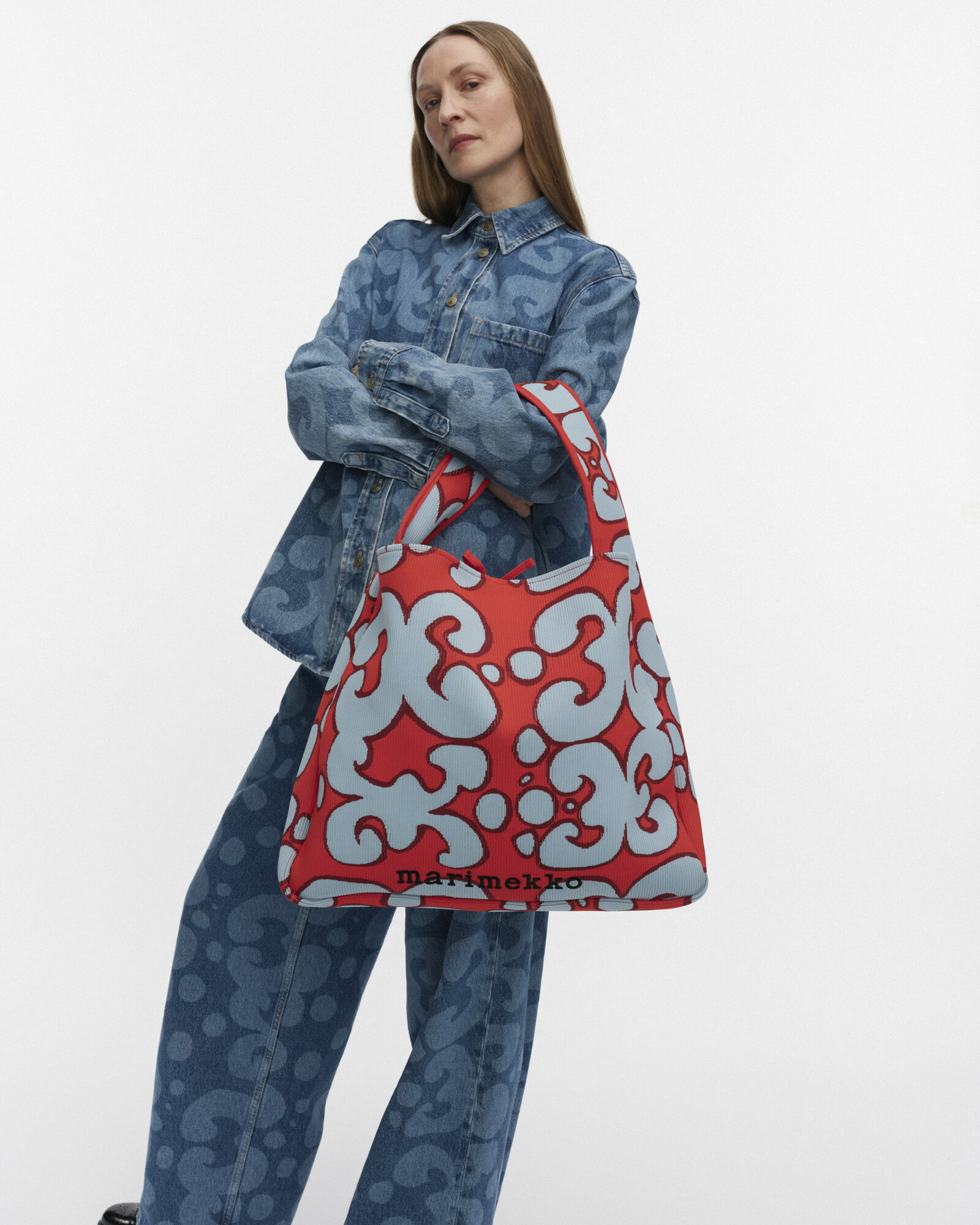 Marimekko Knitted Bag Large Keidas shoulder bag, light blue - red ...