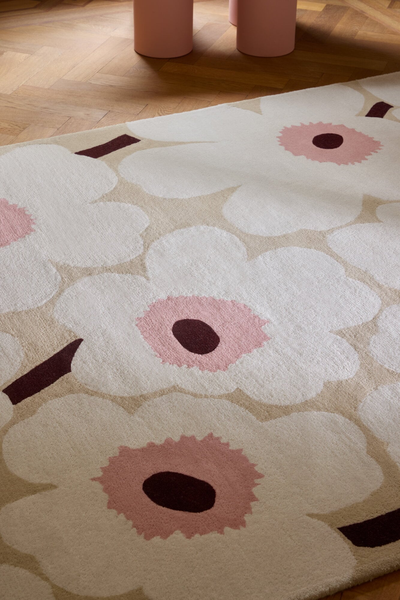 Marimekko Unikko rug, beige - pink | Finnish Design Shop