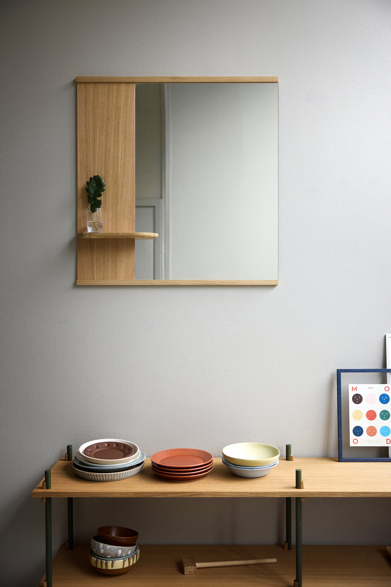 Moebe Mirror with a shelf, 70 cm, oak | Finnish Design Shop