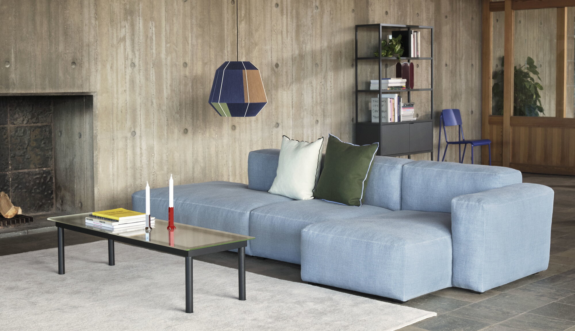HAY Kofi table 140 x 50 cm, black lacquered oak - reeded glass ...