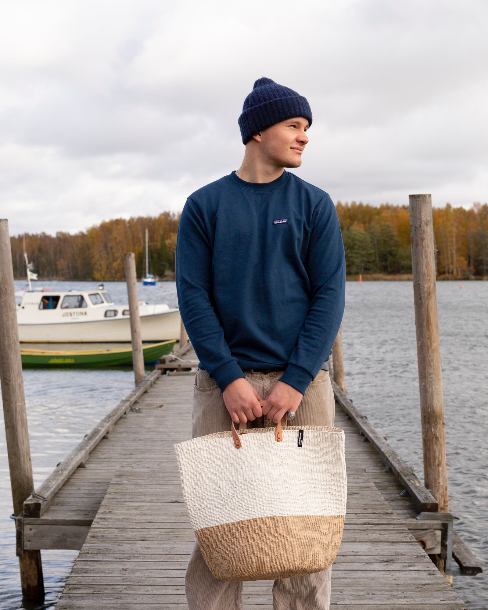 Mifuko Kiondo market basket, L, white - natural | Finnish Design Shop