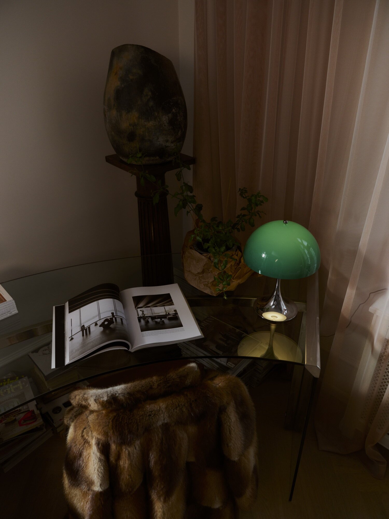 Louis Poulsen Panthella 250 Portable table lamp, opal green - chrome ...