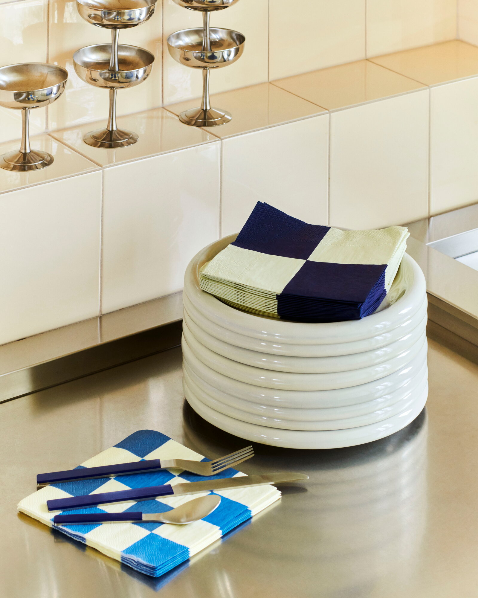 HAY Pattern paper napkin, dinner, set of 20, off-white - blues M check ...