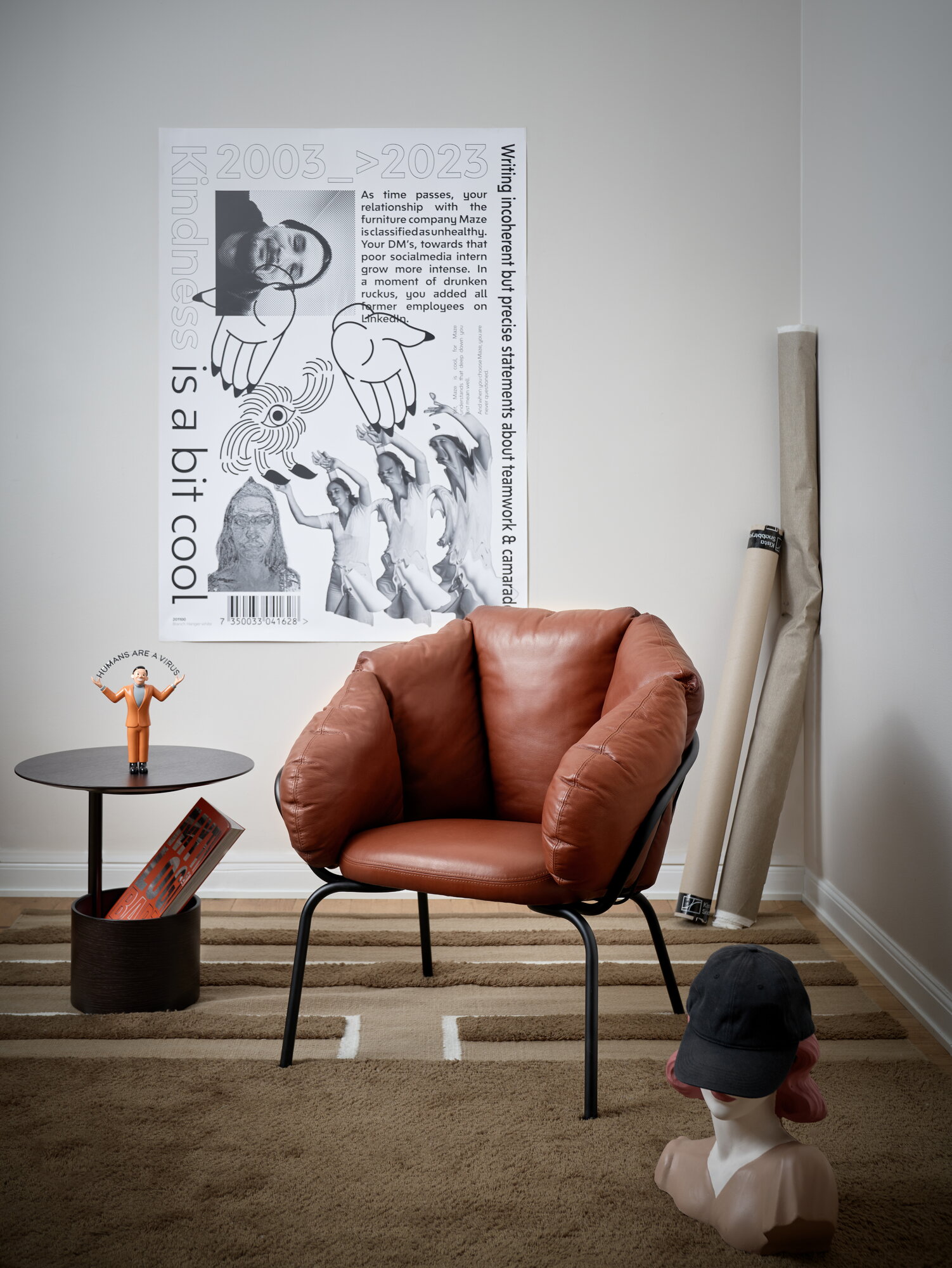 Maze Same Easy sillón, negro - cuero marrón | Finnish Design Shop
