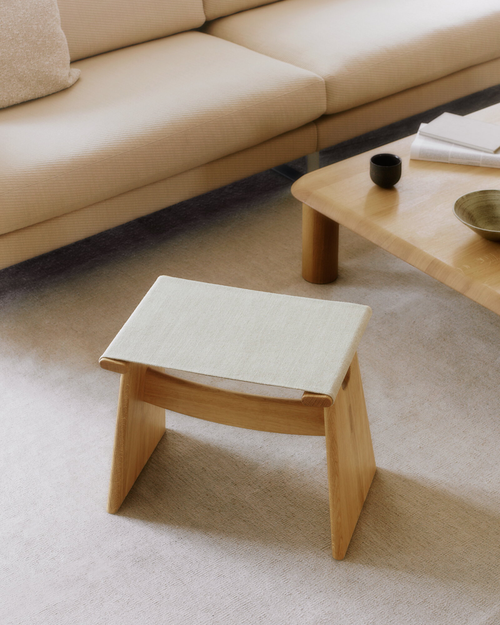 Fredericia Seto stool, black light oiled oak - natural canvas | Finnish ...