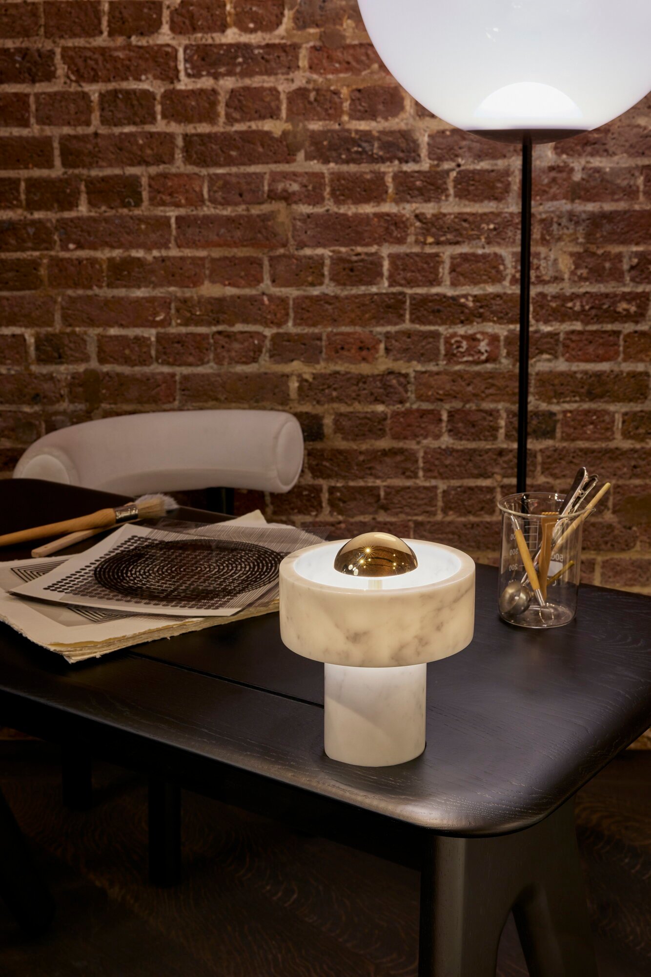 Tom Dixon Stone portable LED table lamp, white marble | Finnish Design Shop