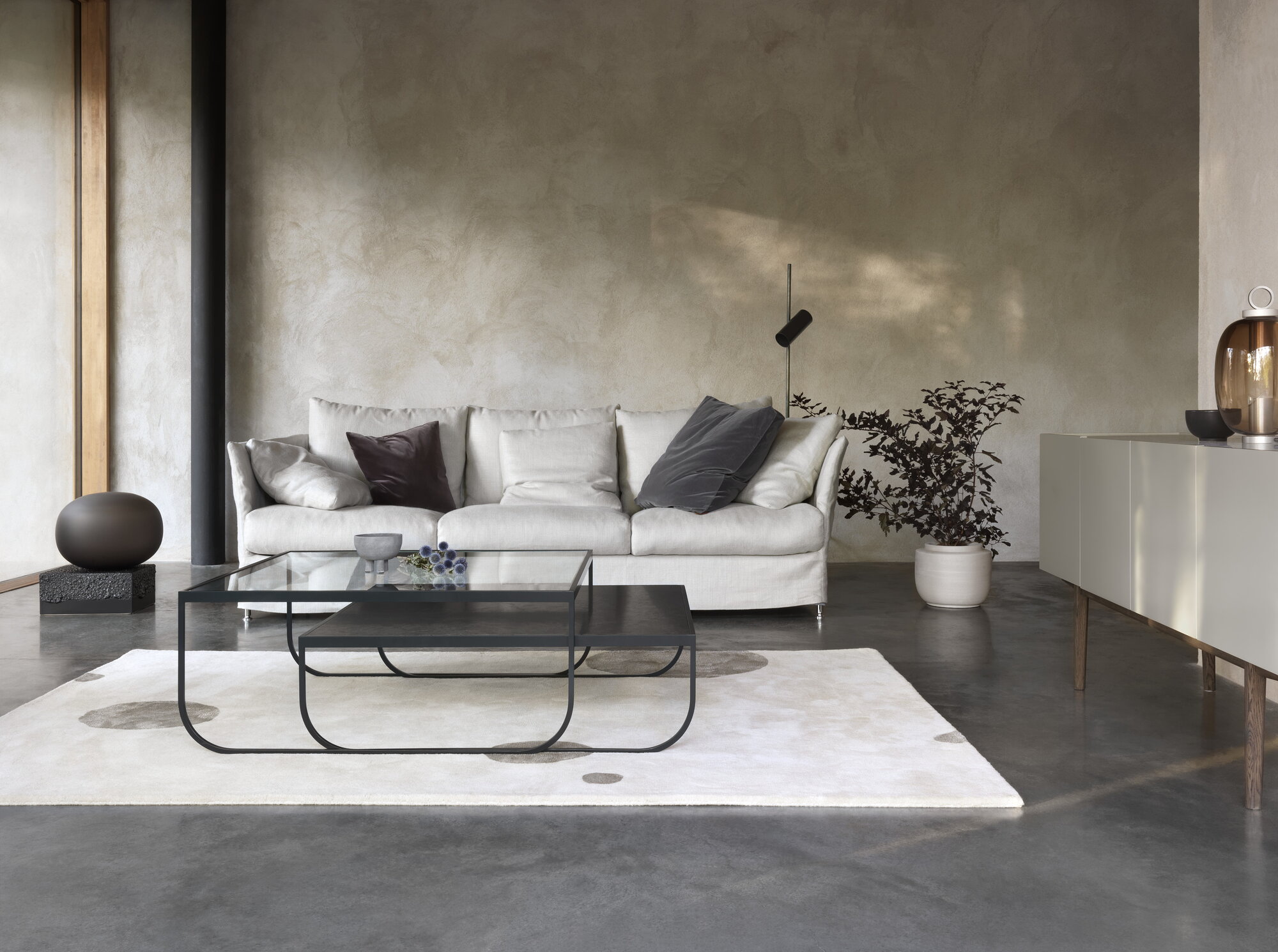 Asplund Tati coffee table, 90 cm, high, charcoal grey - clear glass ...