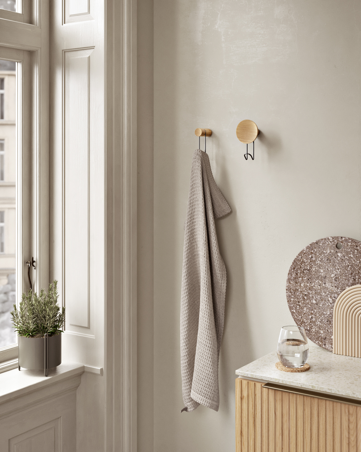 Woud Around wall hanger, small, white pigmented oak - black metal ...