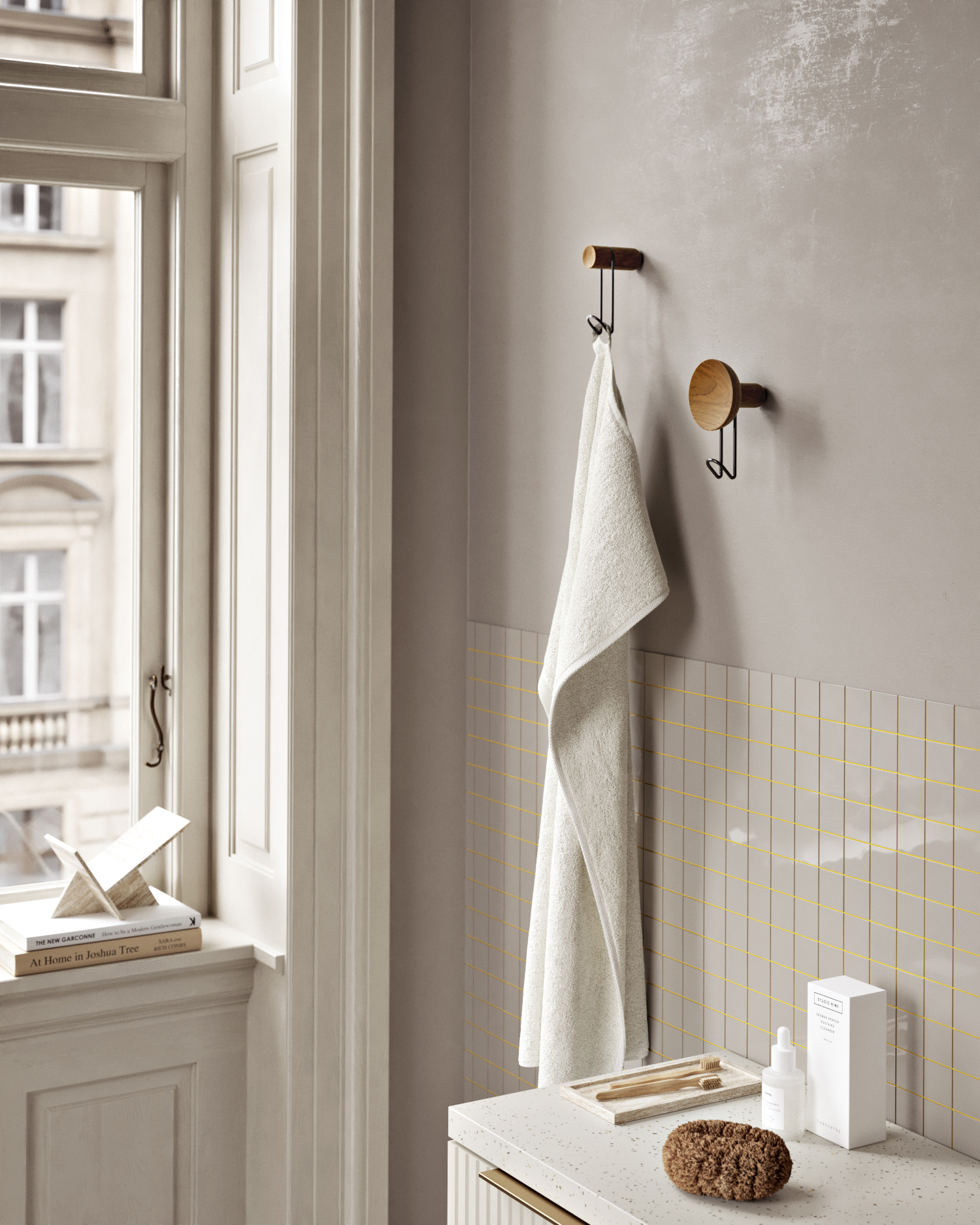 Woud Around wall hanger, small, white pigmented oak - black metal ...