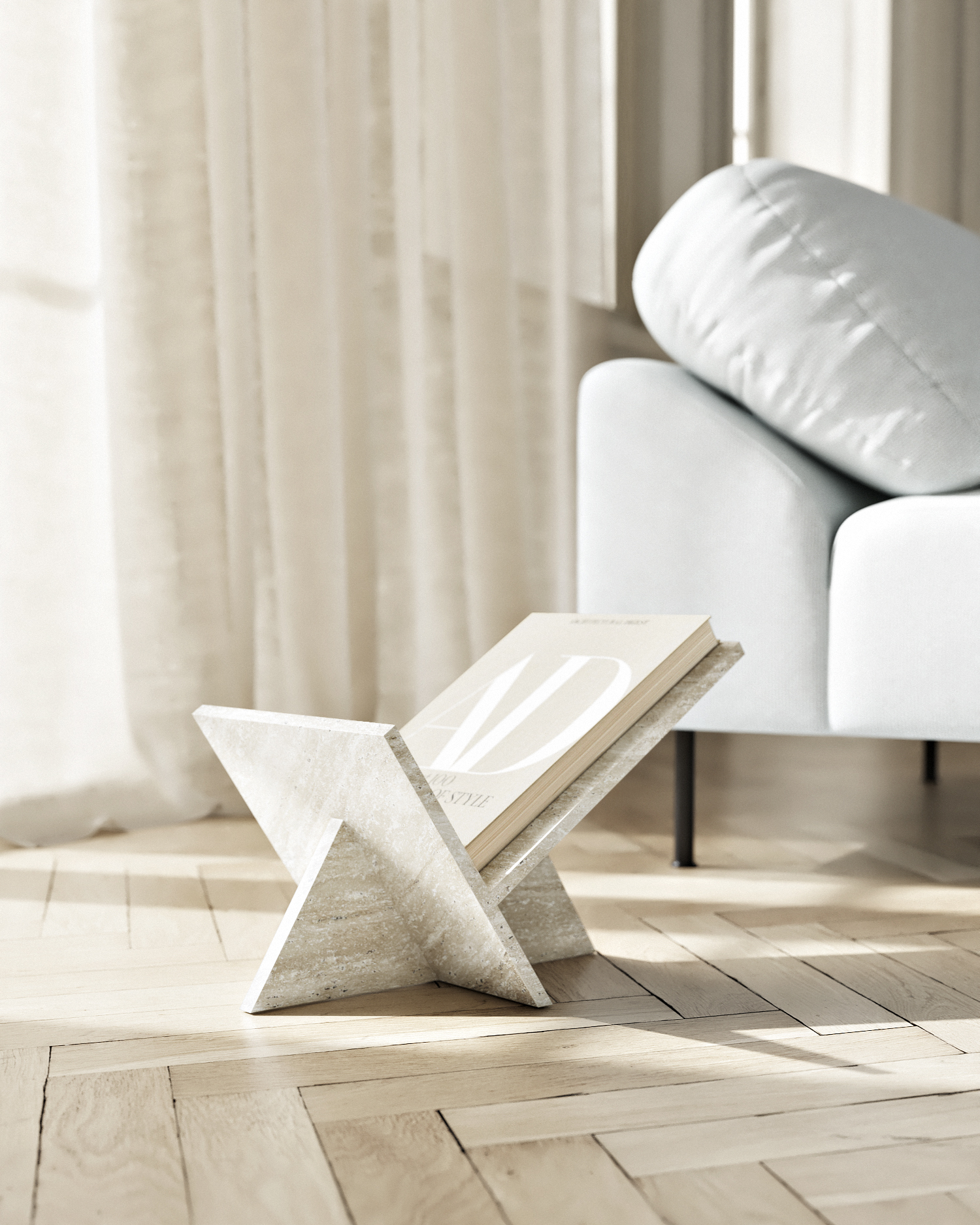 Woud Mountain magazine holder, grey travertine | Finnish Design Shop