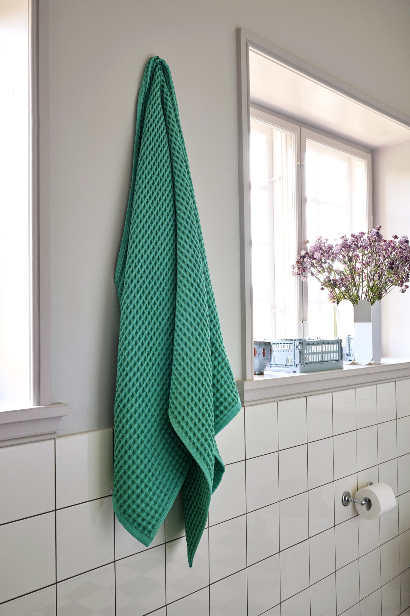 HAY Waffle bath towel, emerald green | Finnish Design Shop