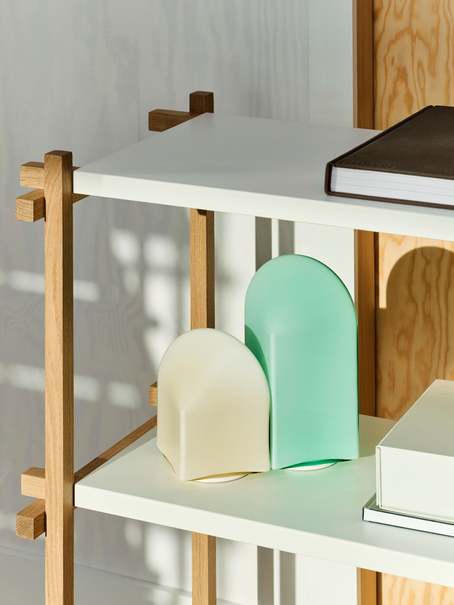 HAY Woody Column 2.0 shelf, low, soaped oak - almond white steel ...