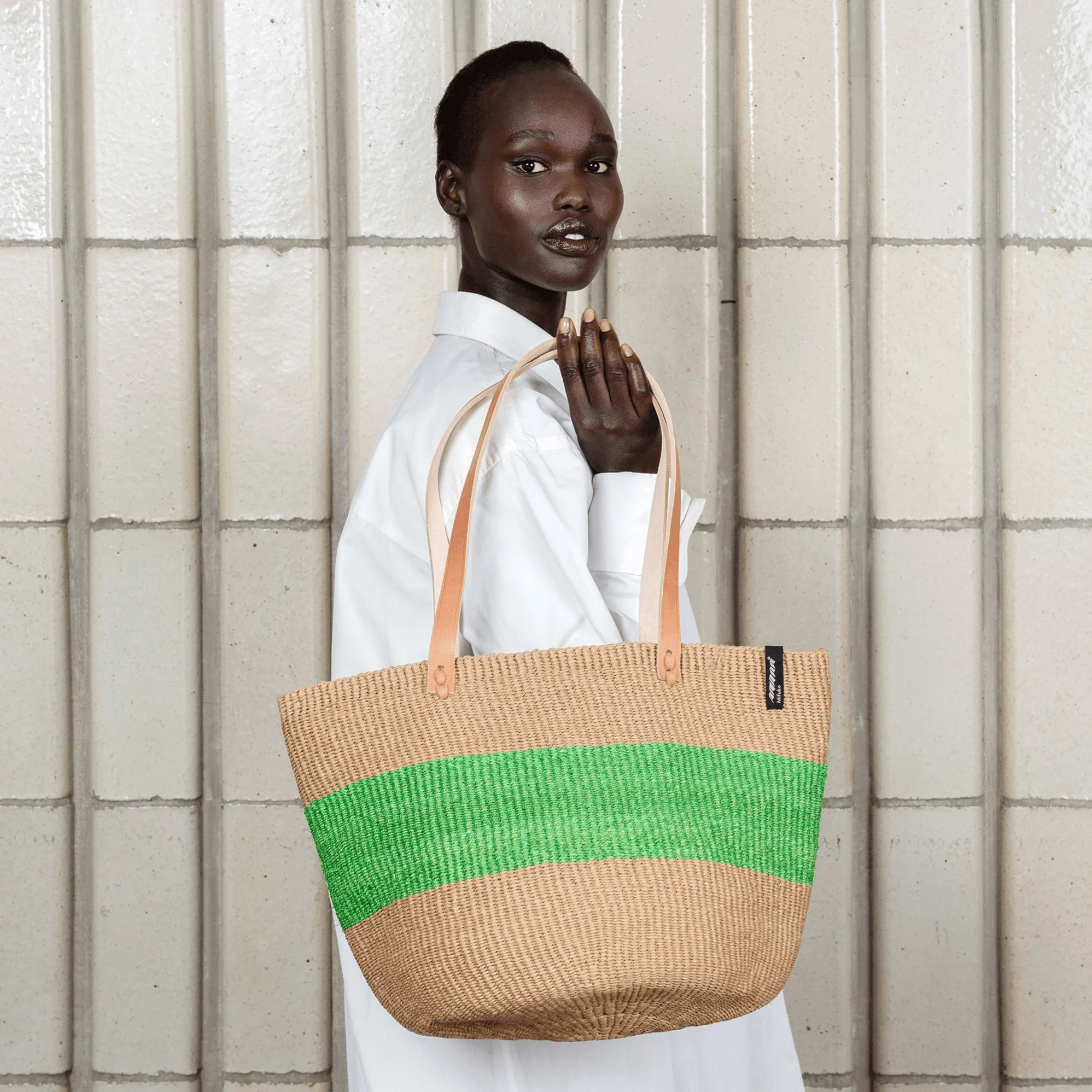 Mifuko Majani shopper basket, M, green - brown | Finnish Design Shop
