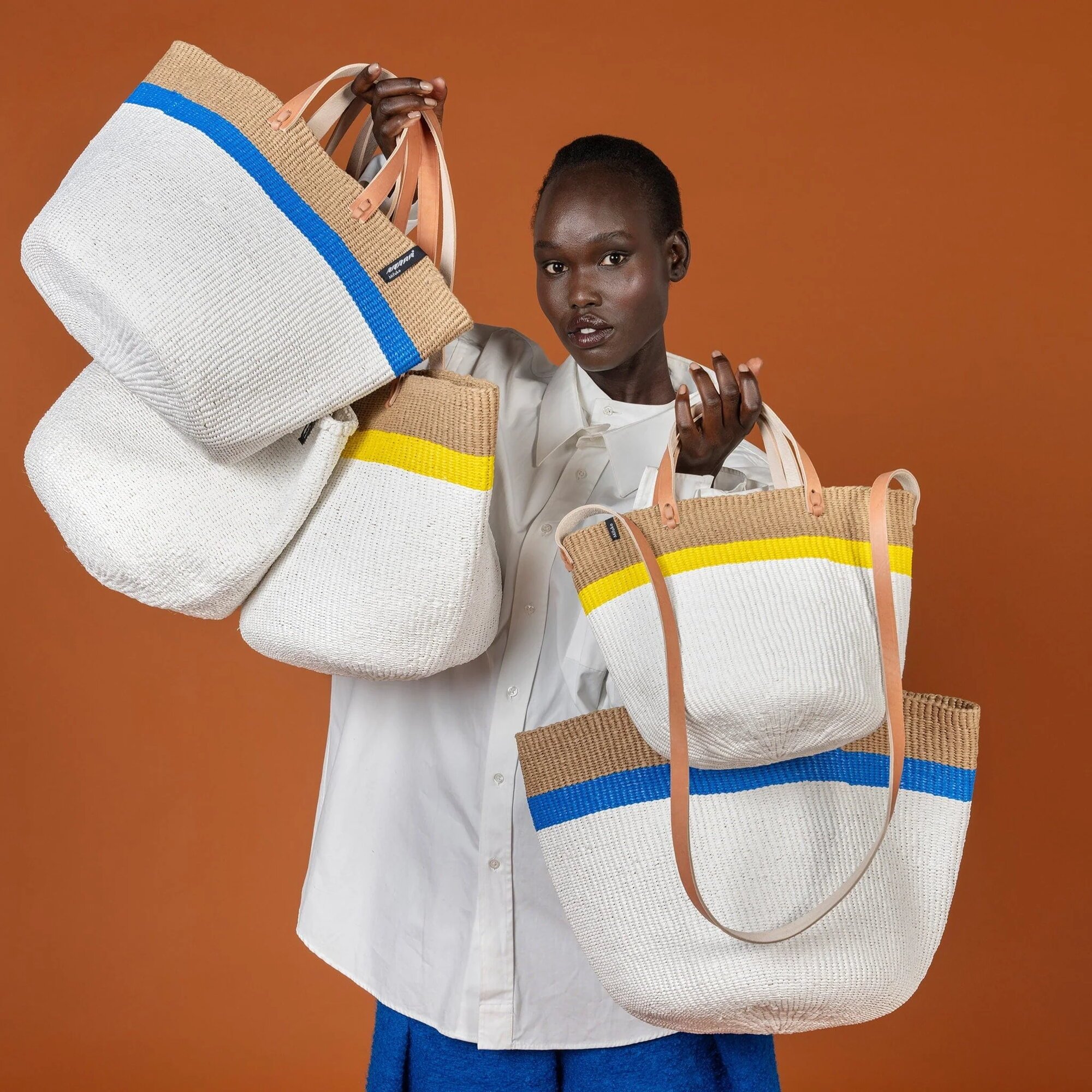 Mifuko Kiondo market basket, M, blue - white | Finnish Design Shop