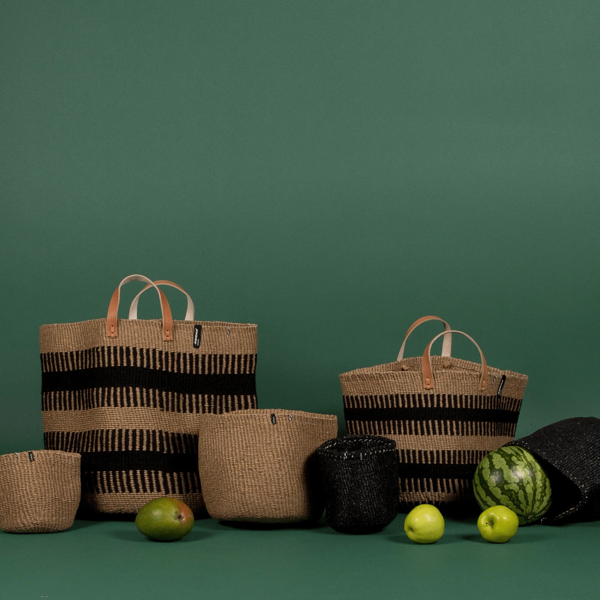 Mifuko Pamba market basket, M, black - brown | Finnish Design Shop