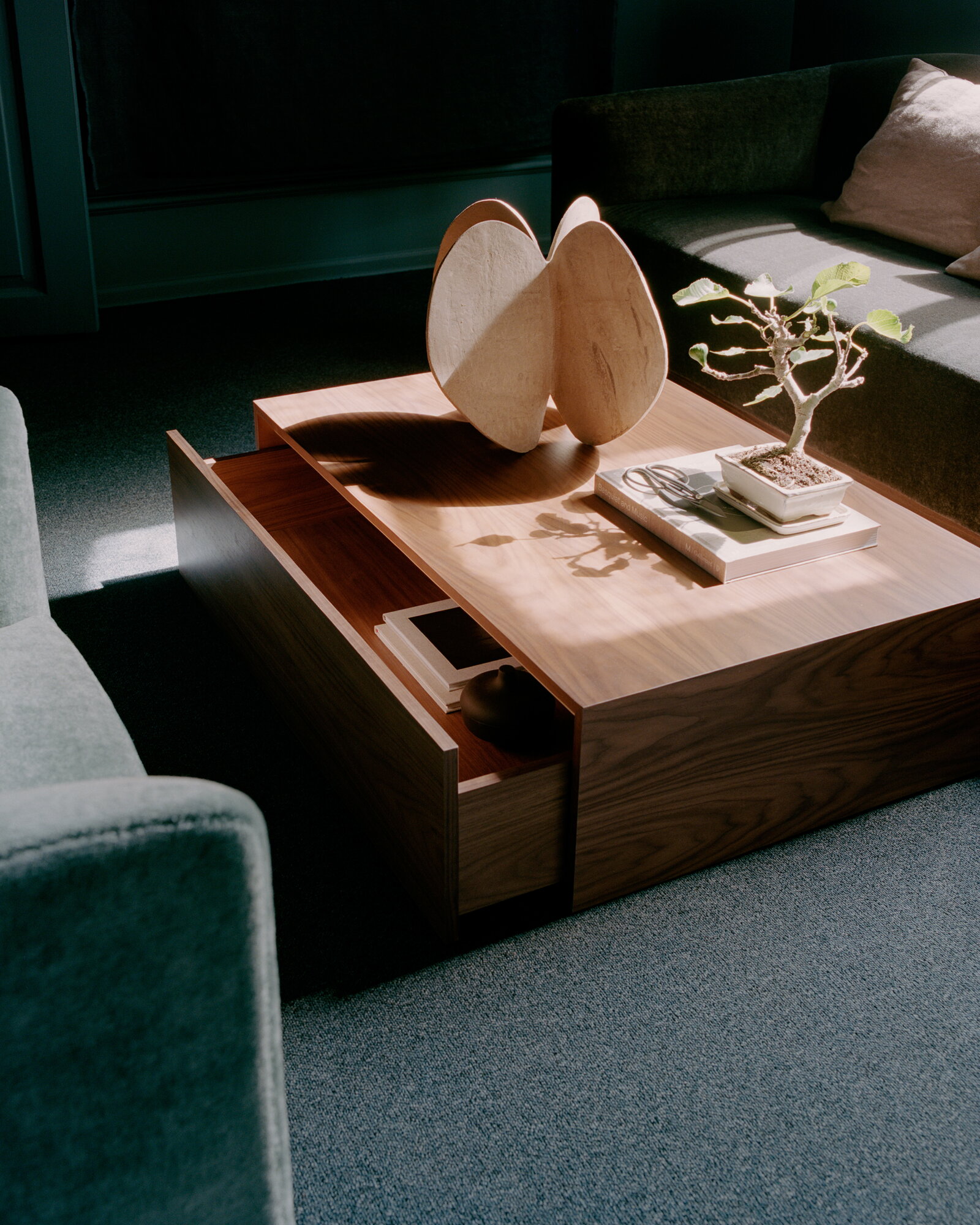 New Works Mass Wide coffee table with drawer, walnut | Finnish Design Shop