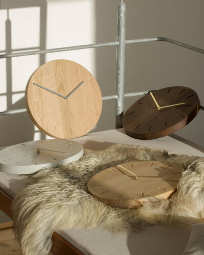 applicata Watch:Out wall clock, oak - brass | Finnish Design Shop